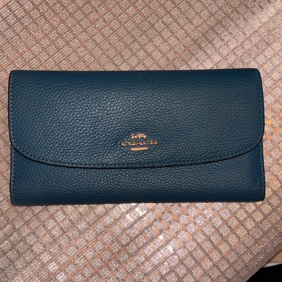 Coach | Bags | Coach Teal Pebble Leather Wallet | Poshmark